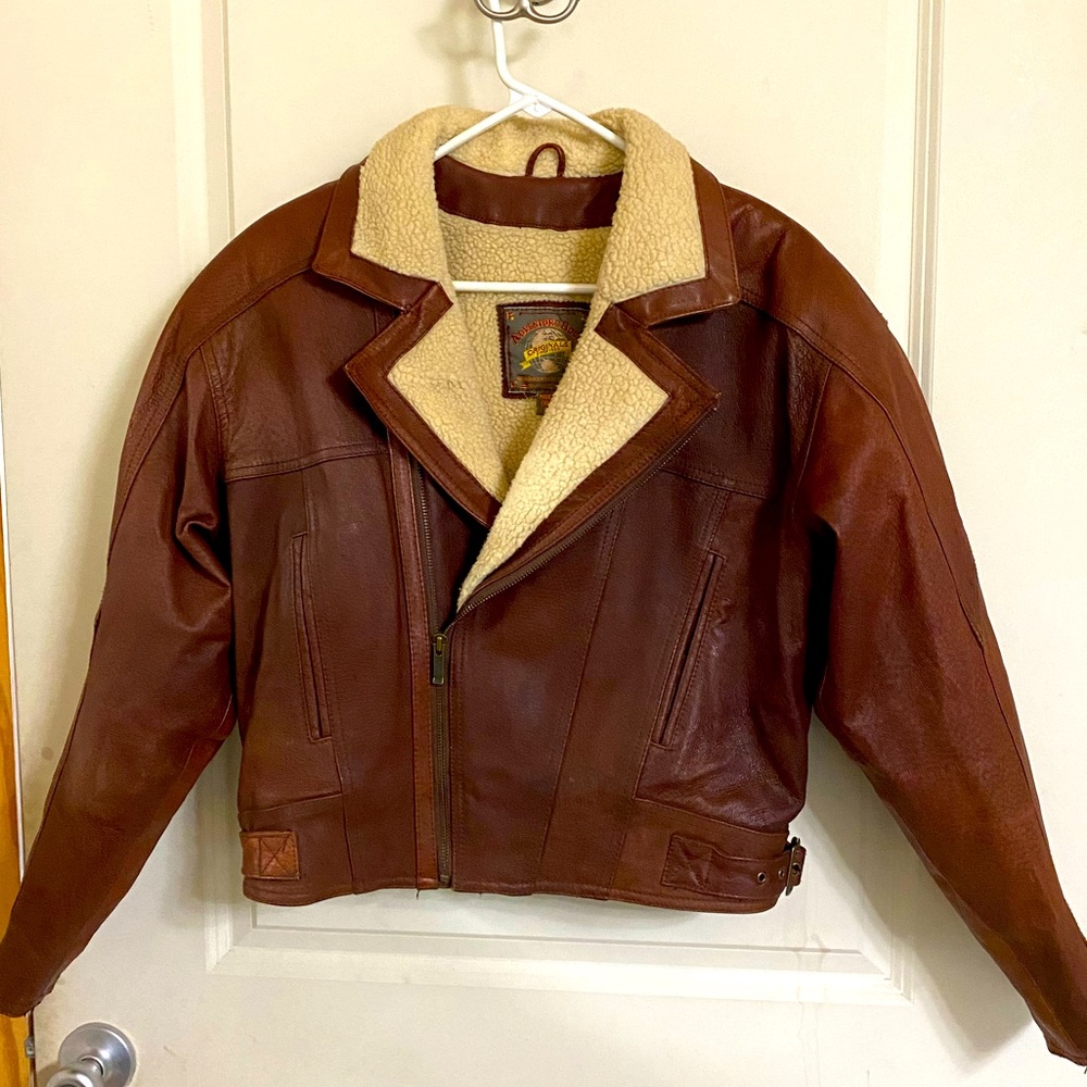 1990’s Adventure Bound Leather Jacket With Faux Sheep… - Gem